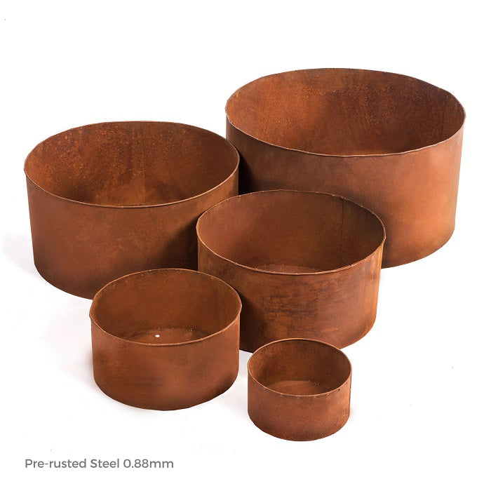 5-Piece Rust Metal Barrel Set – Rusty Owl Home & Garden